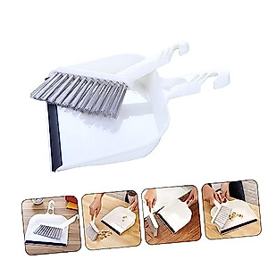 Unomor 1 Set White Brush Plastic Dust Pan Broom Brush Cleaning Accessory Broom with Dustpan Cleaning Tool