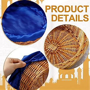 FillTouch 4 Pcs 12 Inches Round Offering Baskets for Church Wicker Basket with Removable Liner Rattan Collection Receiving Storage Basket Woven Bread Basket for Church Communion Supplies