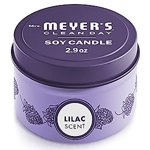 Mrs. Meyer's Scented Soy Tin Candle, 12 Hour Burn Time, Made with Soy Wax and Essential Oils, Lilac, 2.9 oz