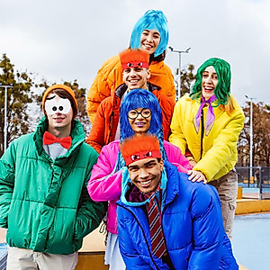 Taiyin 9 Pcs Halloween Group Costume Blue Bob Wig Short Blue Wig Green Wig Movie Characters Halloween Costume Party Cosplay