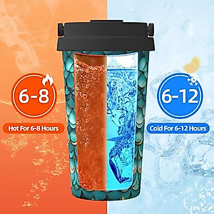 WANGZHAO Mermaid Teal Fish Scale Print Double Wall Stainless Steel Vacuum Insulated Tumbler Cup Home Thermal Cup