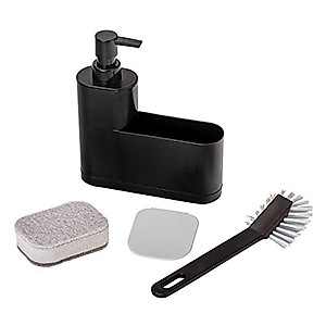 Vigar Rengo Monobloc 4-piece Sink Caddy Set, Includes Scrub Brush, Two-sided Sponge, Soap Dispenser and Scraper, Black