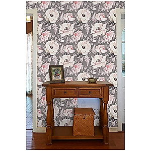 HAOKHOME Floral Peel and Stick Wallpaper Peony Removable Grey/Pink Vinyl Cabinet Self Adhesive Shelf Liner 17.7in x 9.8ft