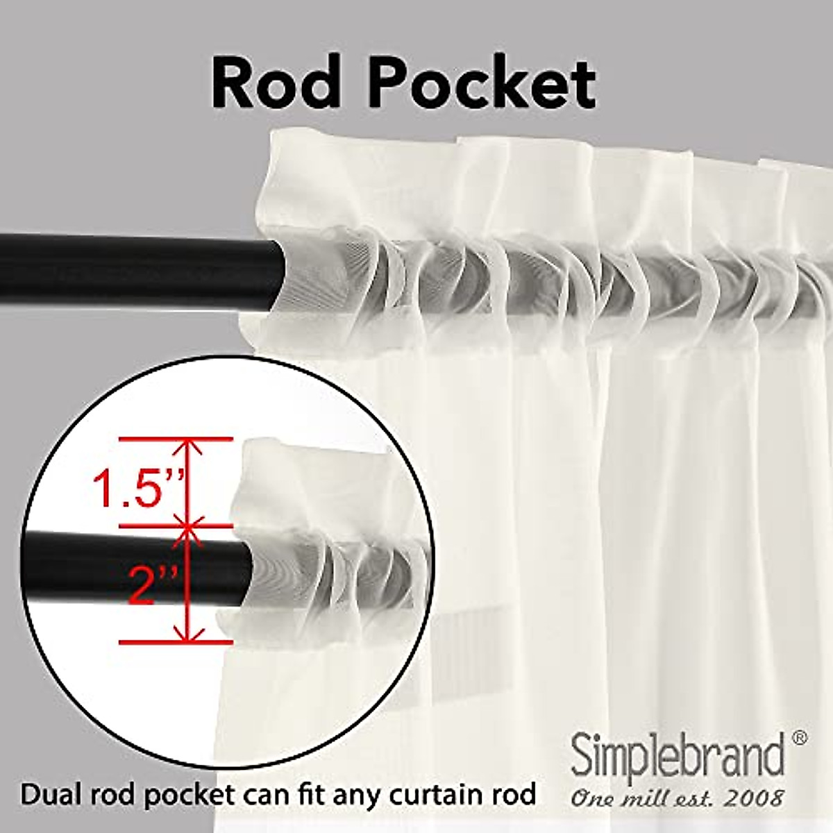 Simplebrand Sheer Curtains 72 Inches Long 2 Panels for Living Room, Dual Rod Pockets Airy Window Treatments Voile Curtains Sheer Panels Lightweight for Front Back Patio Glass Door, Ivory, 42" Width