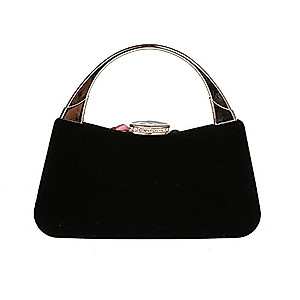 Women's Flower Evening Bag Black Clutch Purse Handbag Metal Frame Large Clutch Bag Wedding Hand Bag Carved Handle (Ship From the US)