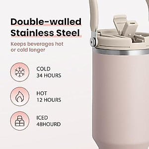 40 oz Tumbler with Handle and Straw, Double Insulated Tumblers with Flip Straw and Top Handle, Leakproof Tumbler, Stanley Cup, Insulated Water Bottle,Brown Metal