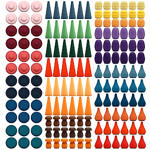 Large Set Full Rainbow Color Style Wooden Loose Parts Sensory Play Toys, Rainbow Mandala Loose Parts 7 Shapes, 27 Colors, Rainbow Stacker Nesting Toys Parts (162 PCS)…