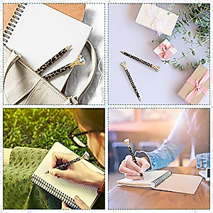 Fainne 6 Pieces Crystal Pens Leopard Ballpoint Pen Bling Diamond Pen Bride Wedding Pen Metal Pen with Diamond on Top Refillable Cheetah Pen for Office, School, Party Gifts