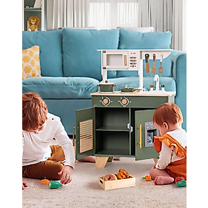 ROBUD Play Kitchen, Kids Kitchen Playset with Pretend Ice Cube Dispenser for Kids Aged 3+, Wooden Toy Kitchen of Birthday Gift to Kids, Vintage Green