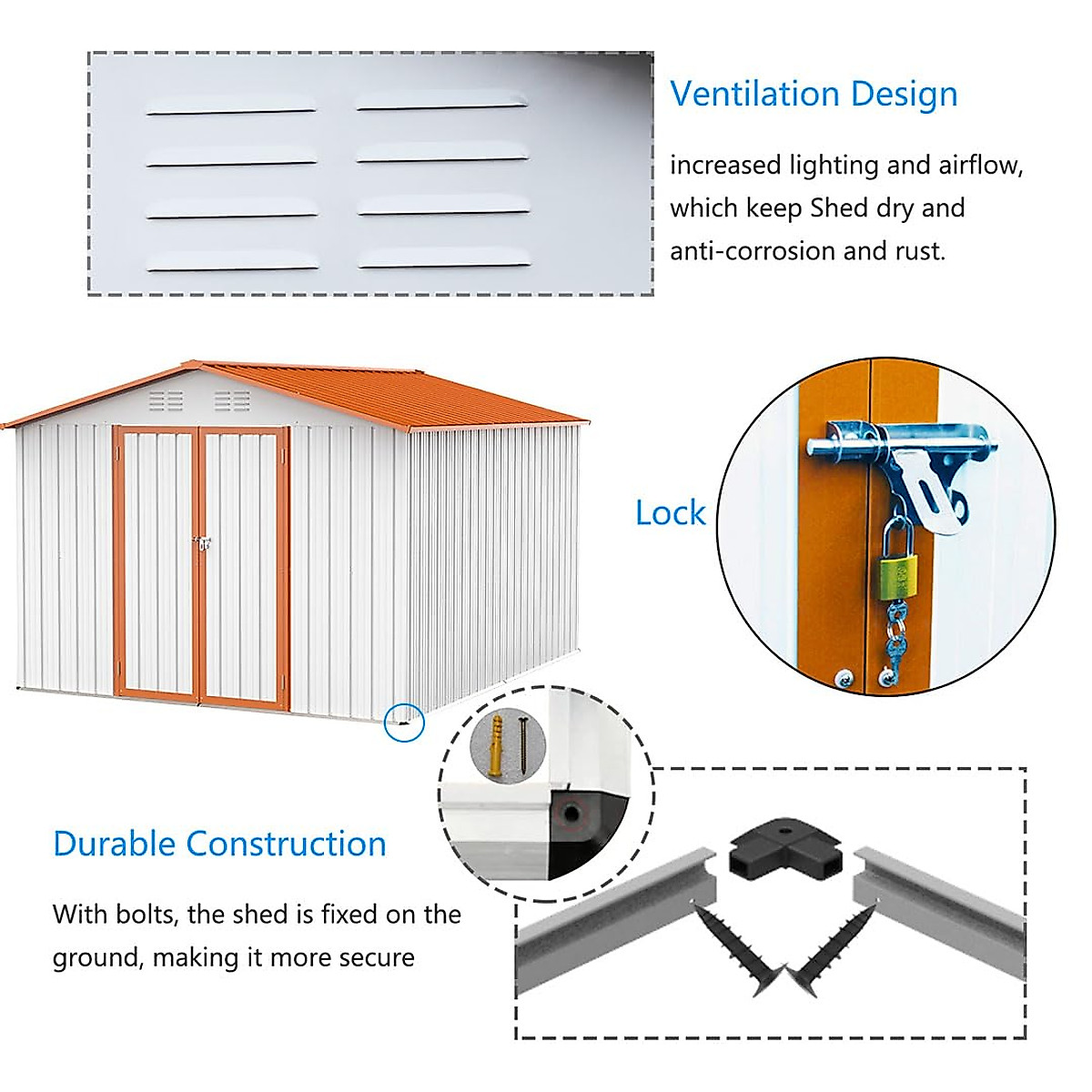 Outdoor Shed 5'x3',Metal Garden Storage Shed with Lockable Door for Bike,Small Waterproof Tool Shed,Utility Storage House for Bike and Backyard Patio Furniture Garden Lawn Tool(White)