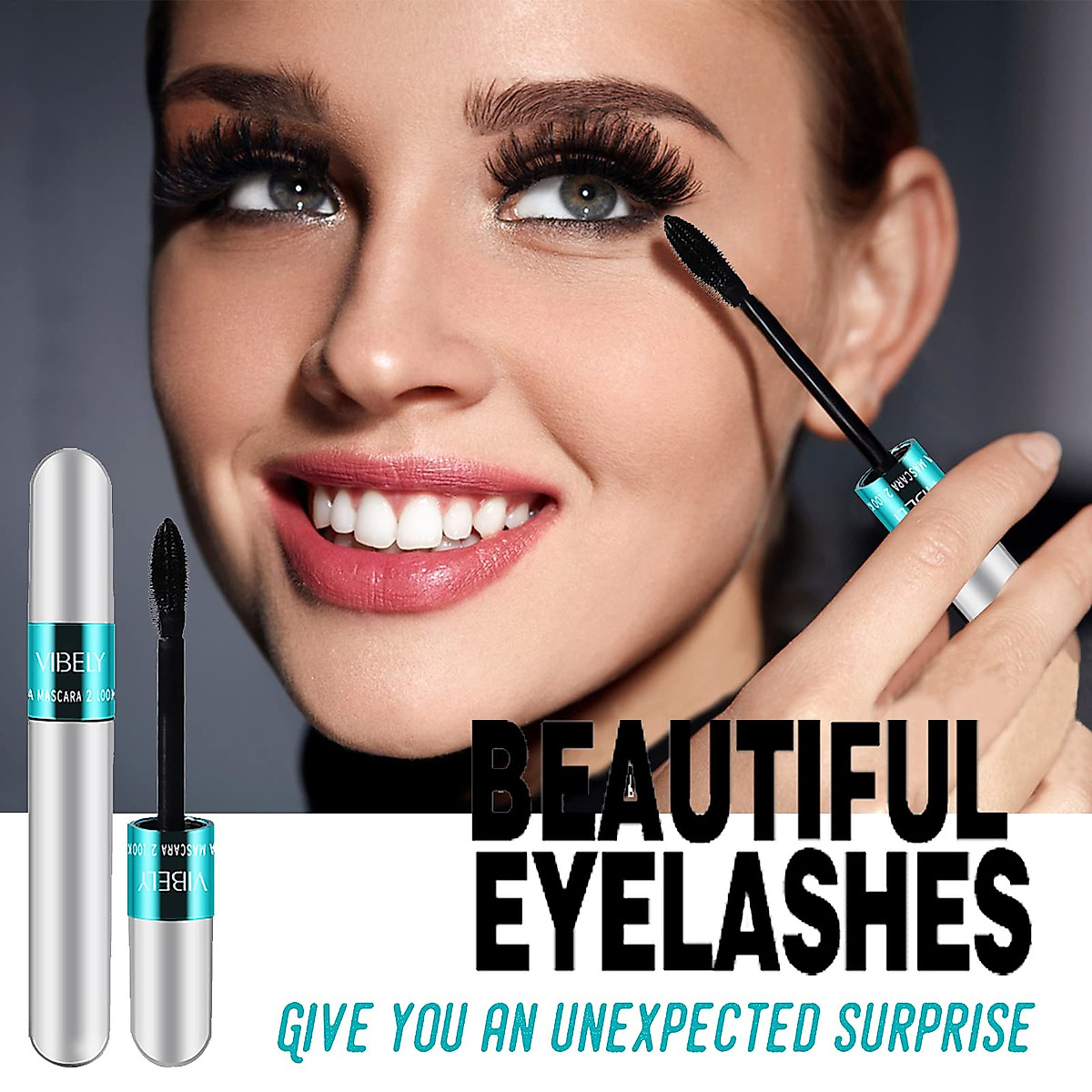 Vibely Mascara 5x Longer Waterproof, 2 in 1 4D Silk Fiber Lash Mascara, Lash Cosmetics Vibely Mascara 5x Longer Washable, Long-lasting Thrive Black Mascara for Natural Lengthening and Thickening (3pcs)