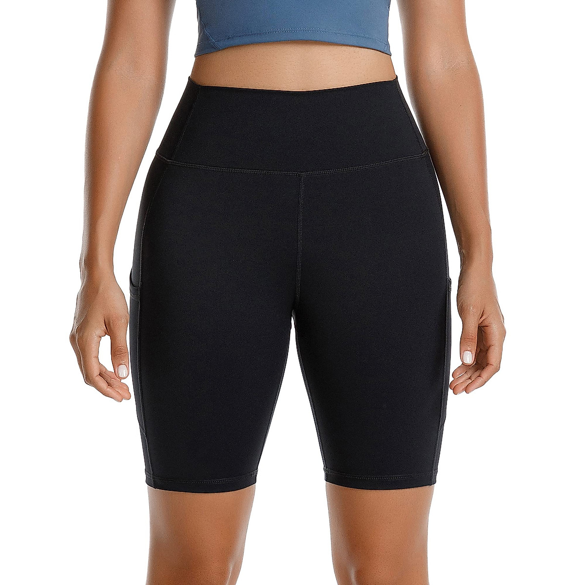 Stelle Womens High Waist Biker Cycling Gym Running Volleyball Workout Yoga Shorts (Medium, Silky Soft Compression-8" Black)