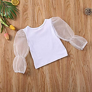 Toddler Kids Baby Girl Fashion Clothes Tulle Puff Long Sleeve T Shirt Blouse Top Spring Summer Outfits (White, 4-5 years)