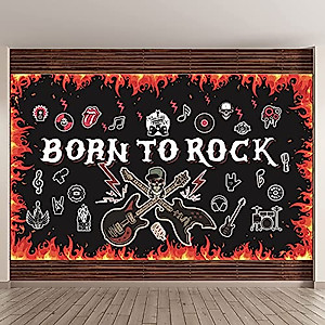 Crenics Born to Rock Backdrop Banner, Extra Large 1950's Rock and Roll Party Decorations, Rock Star Music Theme Birthday Party Supplies, 5.9 x 3.6 ft