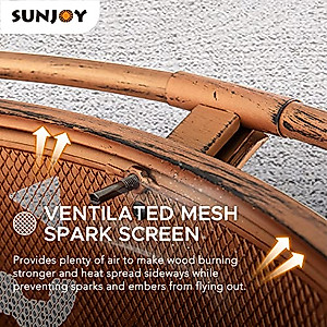 Sunjoy Fire Pit 30 in. Outdoor Wood-Burning Fire Pit, Patio Jack-o-Lantern Motif Round Steel Firepit Large Fire Pits for Outside with Spark Screen and Poker