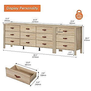 WAMPAT Dresser with 12 Drawers for Bedroom,Wooden Kids Dressers with Wide Chest of Drawers,Mid Century Modern Wooden Closet Storage Organizer,Large Wood Dressers for Living Room, Nursery,White Oak