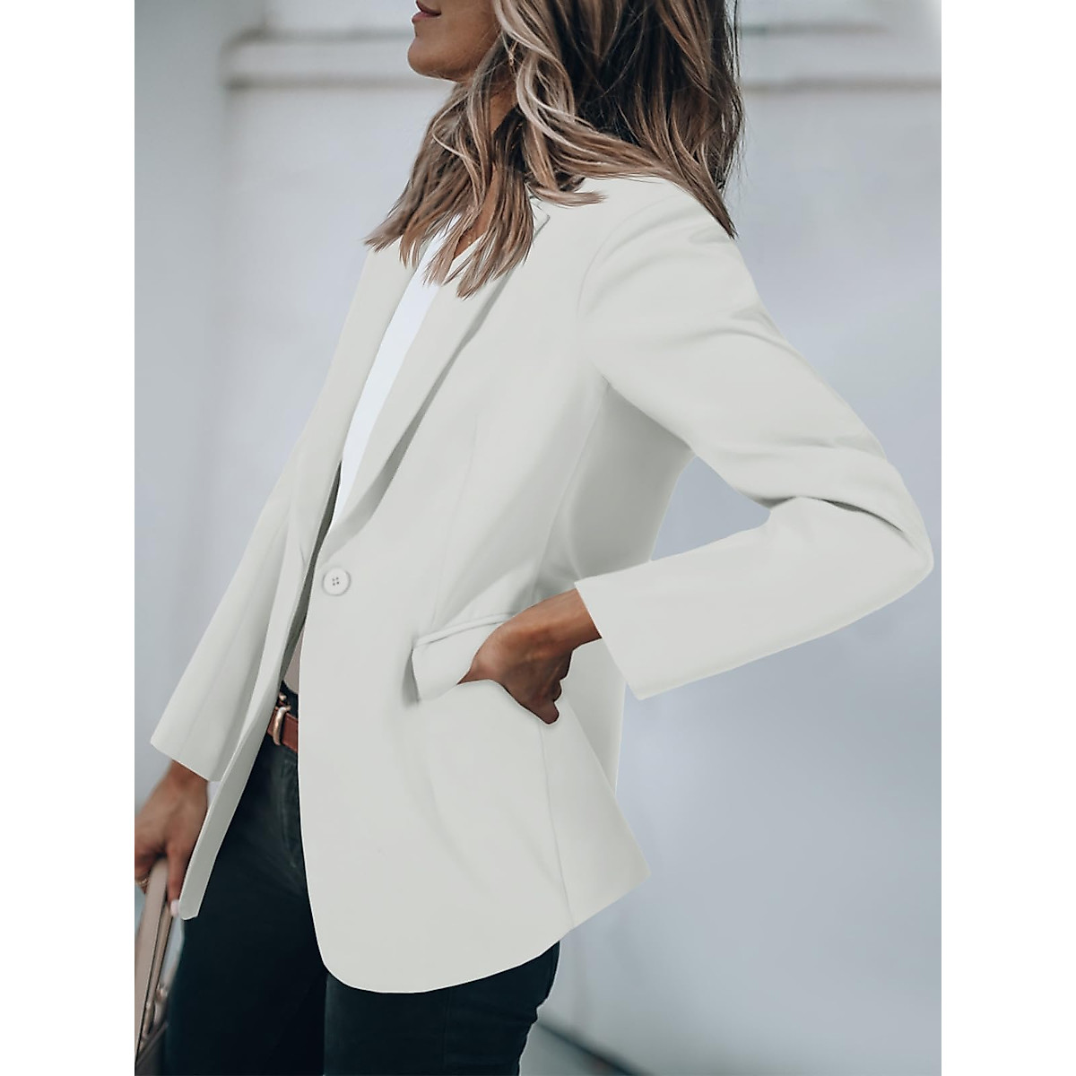 Cicy Bell Womens Casual Blazers Open Front Long Sleeve Work Office Suit Jackets Blazer White
