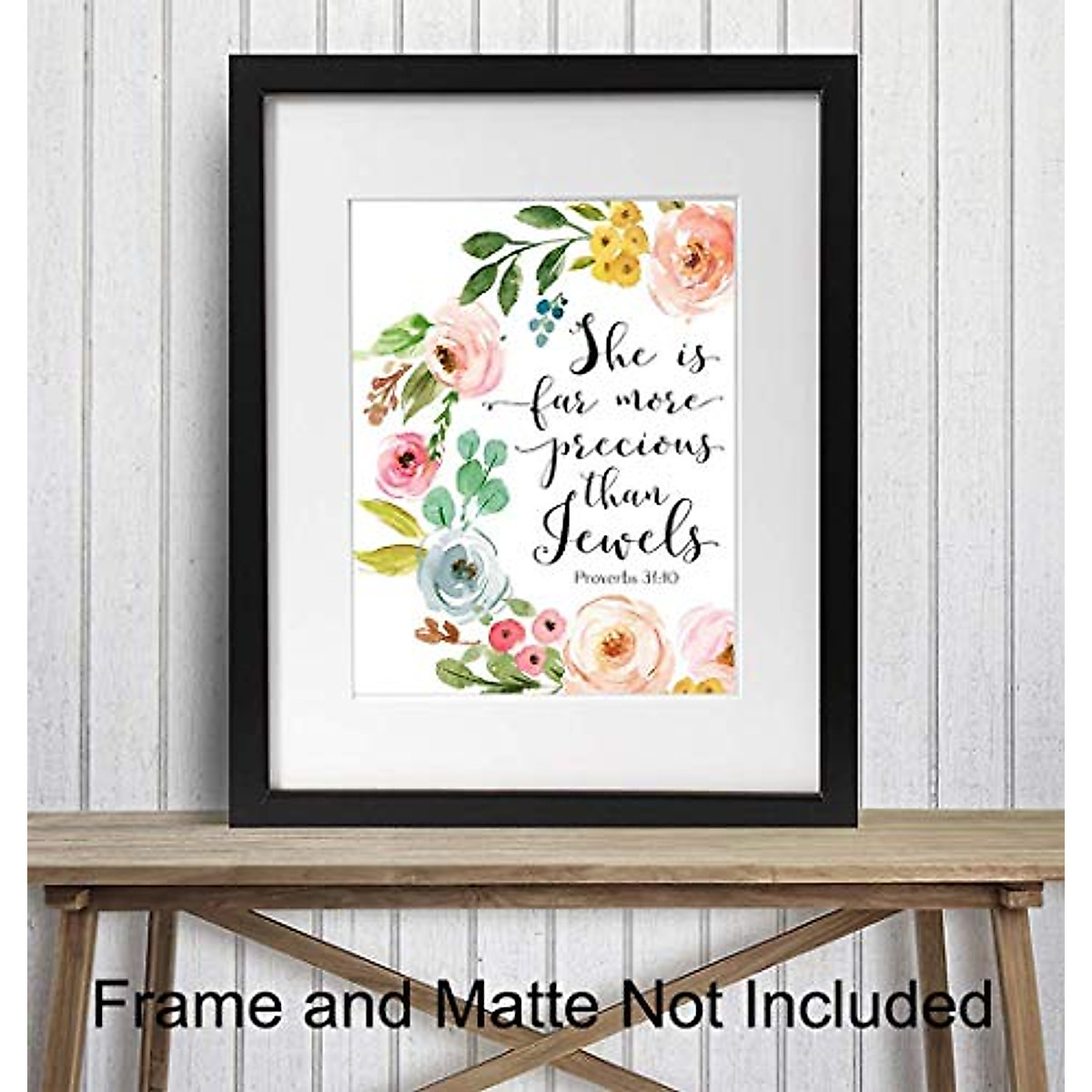 Proverbs 31 - Bible Verse Wall Art for Girls, Women, Teens - Religious Scripture Room Decor for Baby Bedroom, Living Room, Bathroom - Unique Christian Gift - Flowers in Pastel Colors 8x10 UNFRAMEDSign