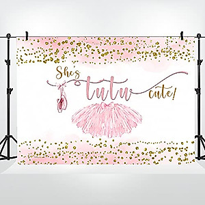 Lofaris 7x5ft Tutu Cute Backdrop for Girls Baby Shower Photography Background Golden Dots Girls Birthday Party Decorations Banner Blush Pink Glitter Ballet Shoes Tutu Photo Booth Props