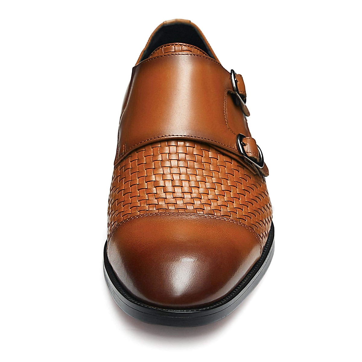 FRASOICUS Men ’s Dress Shoes Genuine Leather Single Monk Strap Slip-On Shoes for Formal Occasions 13 Brown