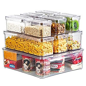 MDHAND Fridge Organizer - Refrigerator Organizer Bins, 10pcs Fridge Organizer and Storage Clear, Stackable Fridge Organizer Bins with Lid BPA Free Egg Organizer for Refrigerator
