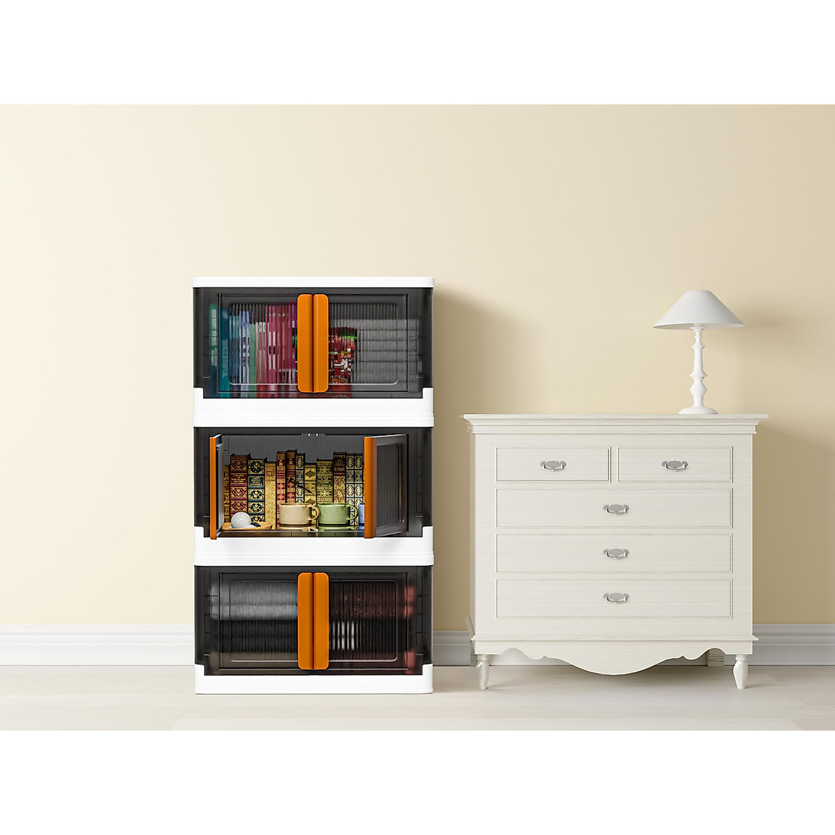 ARAURA 3Pack Collapsible Storage Bin Plastic - 72L Foldable Storage Boxes with Doors and Wheels - Versatile Closet Organizers and Storage for Home, Stackable Storage Boxes for Clothes Camp Toys Books