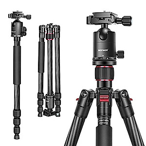 Neewer Carbon Fiber 66 inches/168 centimeters Camera Tripod Monopod with 360 Degree Ball Head,1/4 inch Quick Shoe Plate,Bag for DSLR Camera,Video Camcorder,Load up to 26.5 pounds/12 kilograms