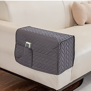 Anti-Slip Armrest Covers with 2 Pockets for Sofa Couch Armchair Caddy Organizer for Remote Control, Phone, Recliner Arm Protector Armrest Covers Set of 2 (Ear Dark Grey)