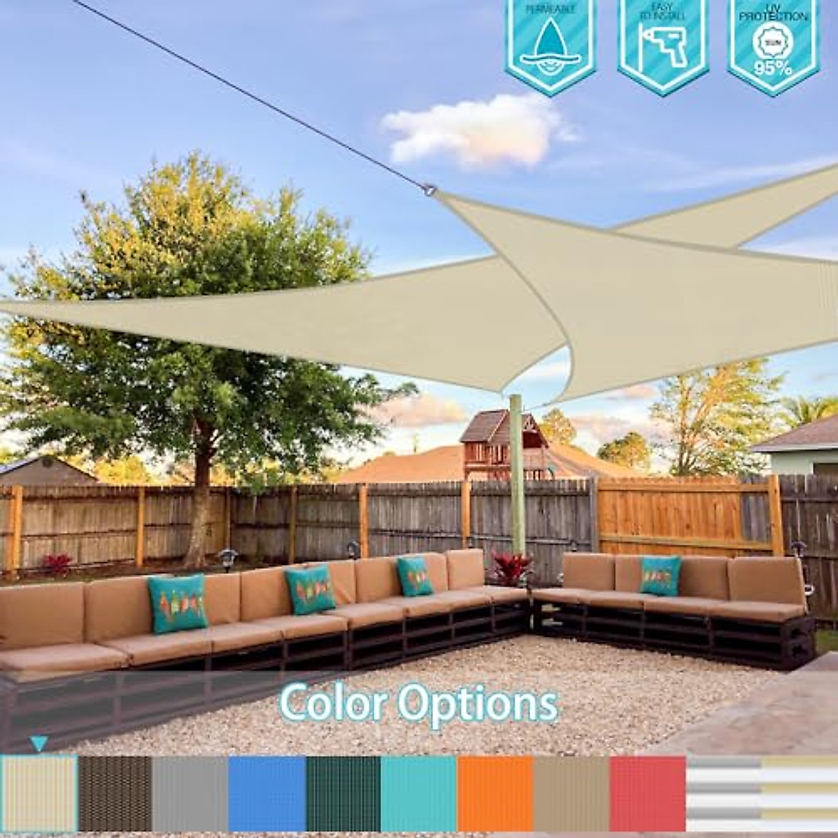 Coarbor 12' x 12' x 12' Sun Shade Sail Canopy Equilateral Triangle Shade Sails Block Direct Sunlight for Outdoor Backyard Yard Deck Patio Garden (Beige)