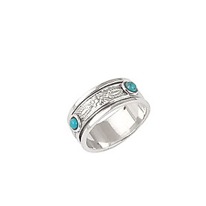 Turquoise Spinner Meditation Ring Sterling Silver Handmade Round Turquoise Ring Fidget Spinner (8)