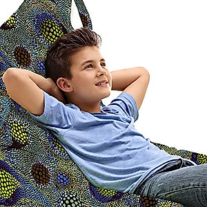 Ambesonne Paisley Lounger Chair Bag, Circles Pattern with Persian Folklore Inspired Teardrop Motifs Oriental Design, High Capacity Storage with Handle Container, Lounger Size, Multicolor