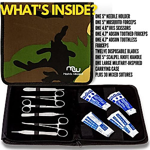 Sterile Mixed Sutures Thread with Needle Plus Training Tools - Military First Aid Emergency Survival Drill; Camping Travel Preparedness; Military Trauma Kit; Vet Student's Use (49PK Mixed Tools)