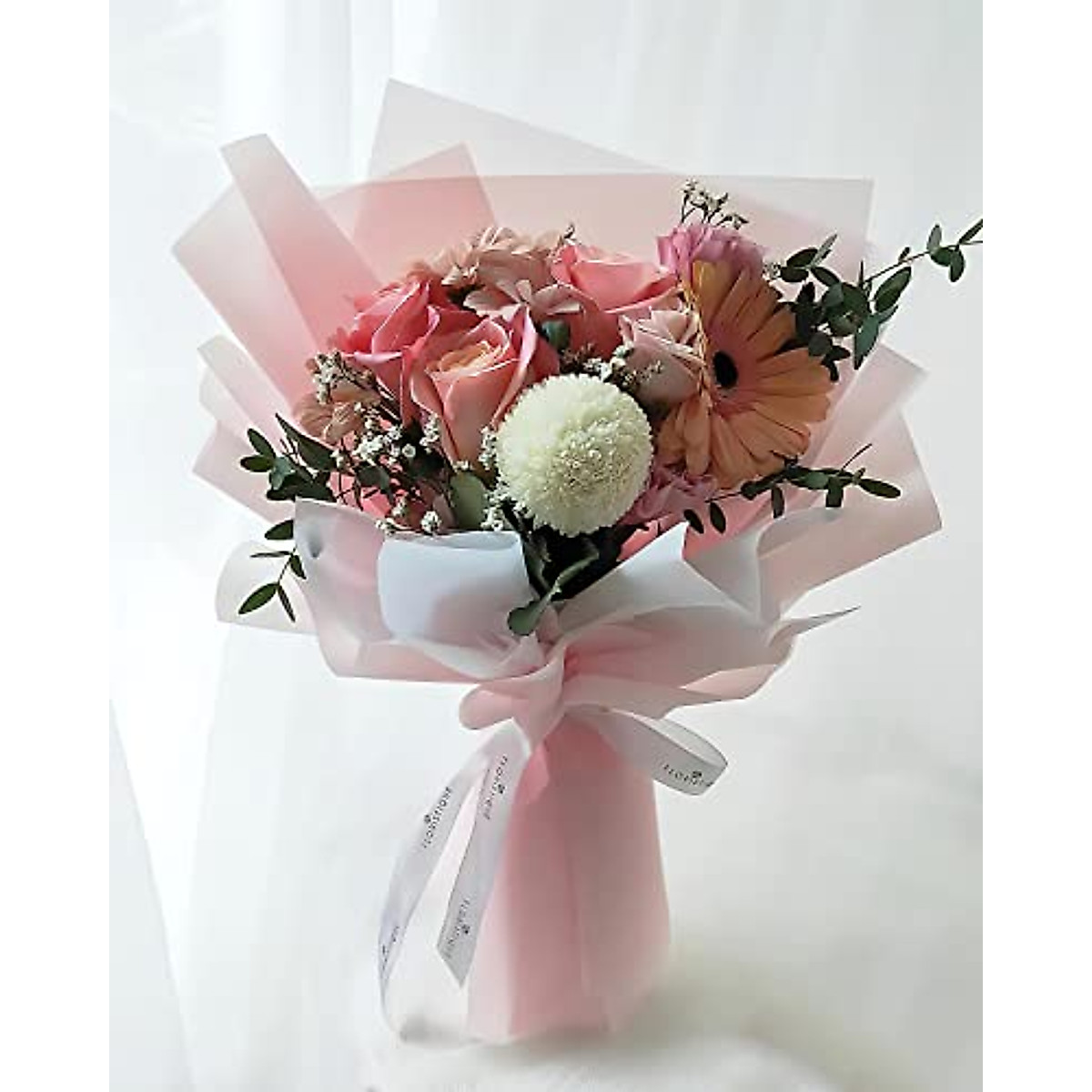 LWFyyds Waterproof Flower Solid Color Translucent Wrapping Paper Bouquet Gift Packaging Korea Flower Shop Supplies, 40 Sheets (White)