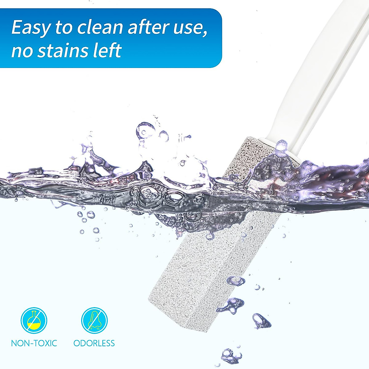 4TH Pumice Stone Toilet Bowl Cleaning Scouring Stick with Extra Large Handle,Cleans Away Limescale Stain,Hard Water Rings, Calcium,Iron and Rust. Remover for Tile/Bath/Kitchen - 2 Pack