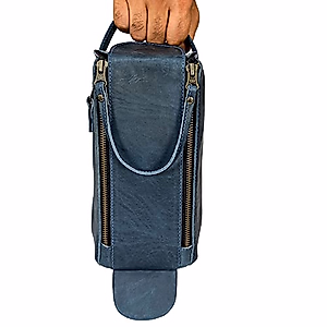 Hide & Drink, Toiletry Bag w/Handles, Hygiene Organizer, Travel Dopp, Razor Case, Bathroom, Shaving, Cosmetic Storage, Travel & Grooming Essentials, Full Grain Leather, Handmade, Slate Blue