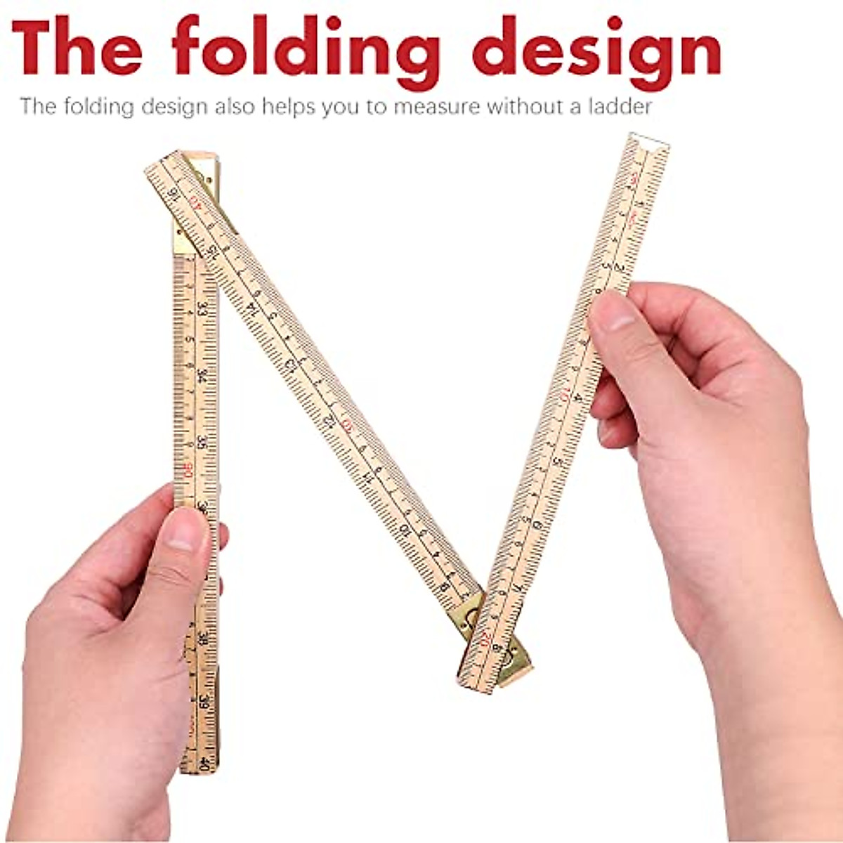 Jeemiter Wood Folding Rule, 6.5FT 2M Foldable Ruler with Inch and Metric Measurements for Carpenters