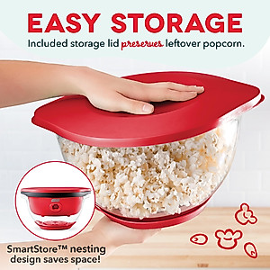 DASH SmartStore™ Deluxe Stirring Popcorn Maker, Hot Oil Electric Popcorn Machine with Large Lid for Serving Bowl and Convenient Storage, 24 Cups – Red