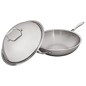 Amazon Brand – Stone & Beam Wok With Dome Lid, 13 Inch, Tri-Ply Stainless Steel