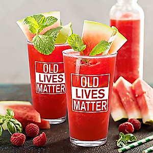 Waipfaru Old Lives Matter Beer Glass, Funny Pint Glasses for Christmas Father’ s Day Birthday Retirement, Unique Gag Gifts for Dad Papa Grandpa Senior Citizen Men, 15Oz