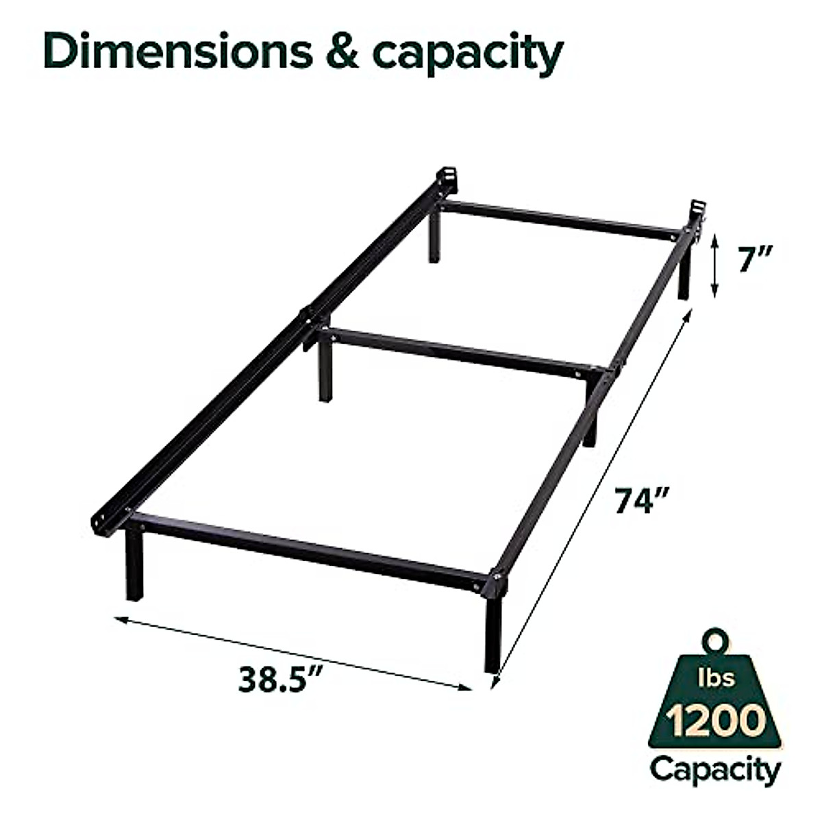 ZINUS Compack Metal Bed Frame / 7 Inch Support Bed Frame for Box Spring and Mattress Set, Black, Twin