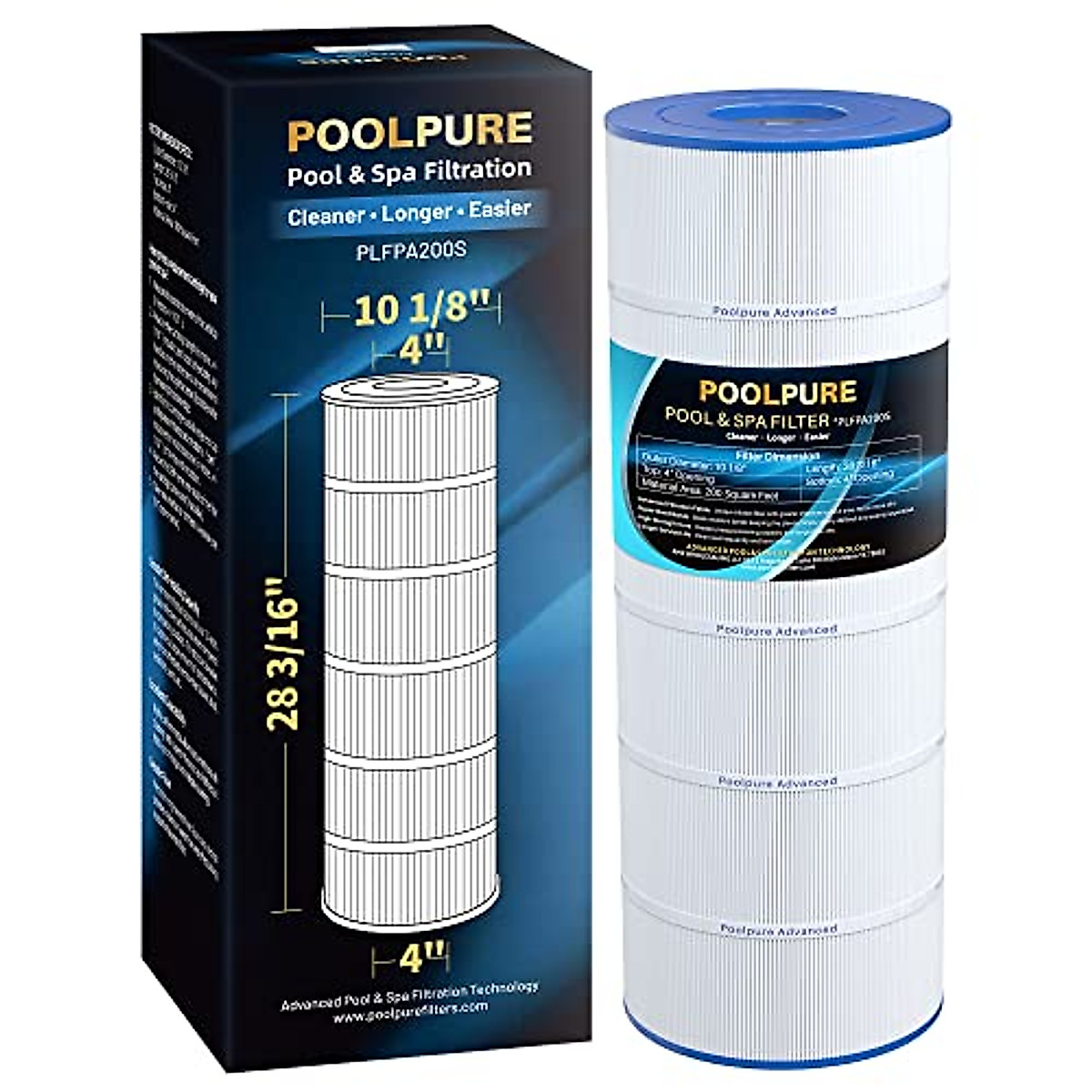 POOLPURE PLFPA200S Filter Replaces PA200S, Hayward CX200XRE, Hayward SwimClear C200S, Ultral-D5, 200 sq.ft Filter Cartridge 1 Pack