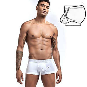 JOCKMAIL Cotton Men Boxer U Convex Pouch Adjustable Size Ring Cock Straps Men trunk Shorts (L, White)