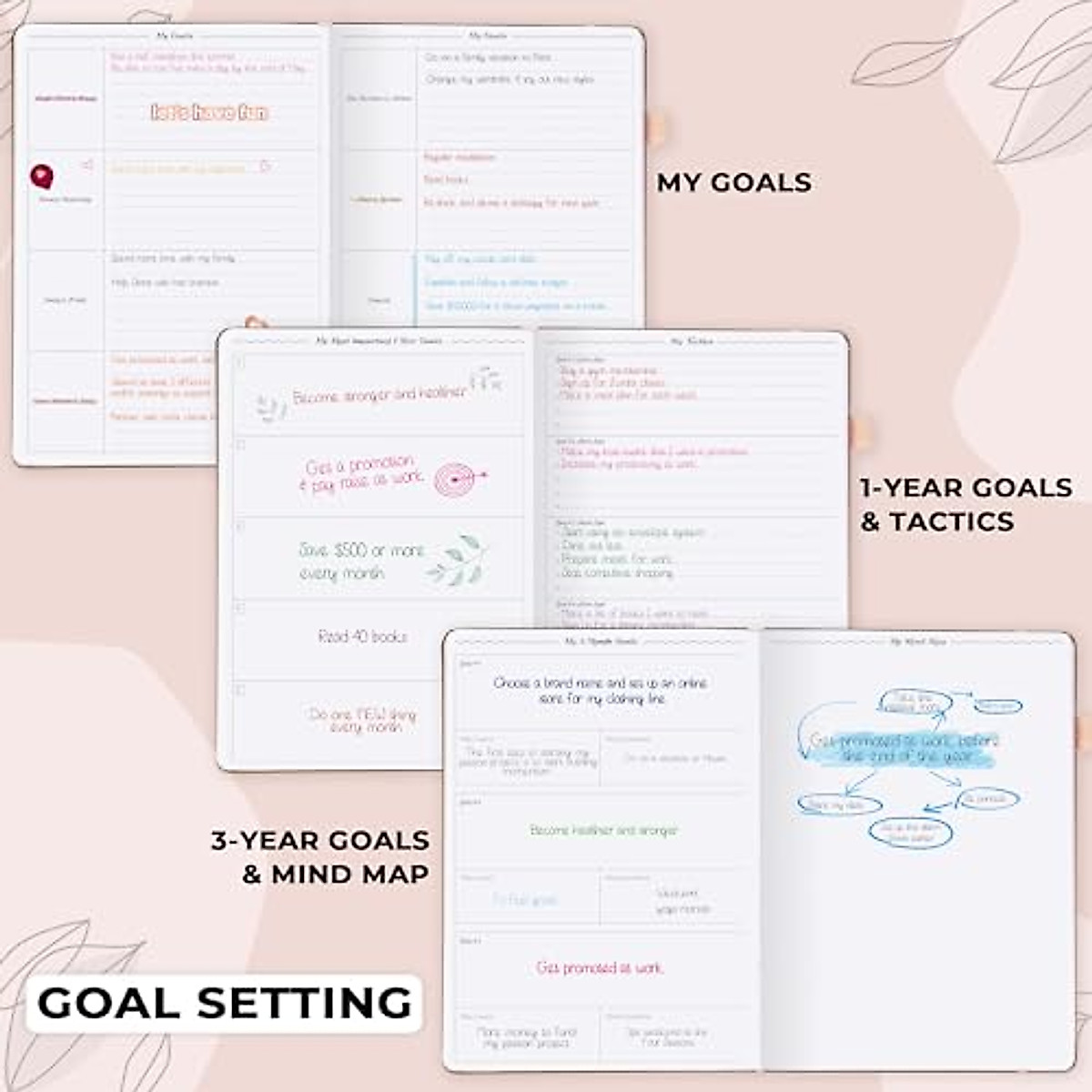 GoGirl Planner PRO Schedule - Undated Planner with Hourly Time Slots, Monthly, Weekly & Daily Organizer, Appointment Book for time Management, 7"x10" Hardcover, Lasts 1 Year - Rose Gold