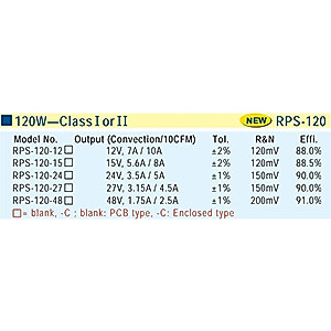 Medical 120W 24V 5A RPS-120-24-C Meanwell AC-DC Single Output RPS-120 Series MEAN WELL Switching Power Supply
