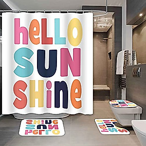 SDDSER Hello Sunshine Shower Curtain Set, 4PCS Bathroom Sets with Shower Curtain and Bath Mat, Toilet Lid Cover and U Shaped Rugs, 71"x72" Polyester Fabric Bathtub Curtain with Hooks, SETLSSD43