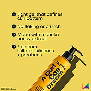 Matrix A Curl Can Dream Light Hold Gel, Defines Curls Without Flaking or Crunch For Curly, Coily, & Wavy Hair, Silicone, Sulfate & Paraben Free, Salon Styling Gel, Control Frizz, 6.7 Fl Oz