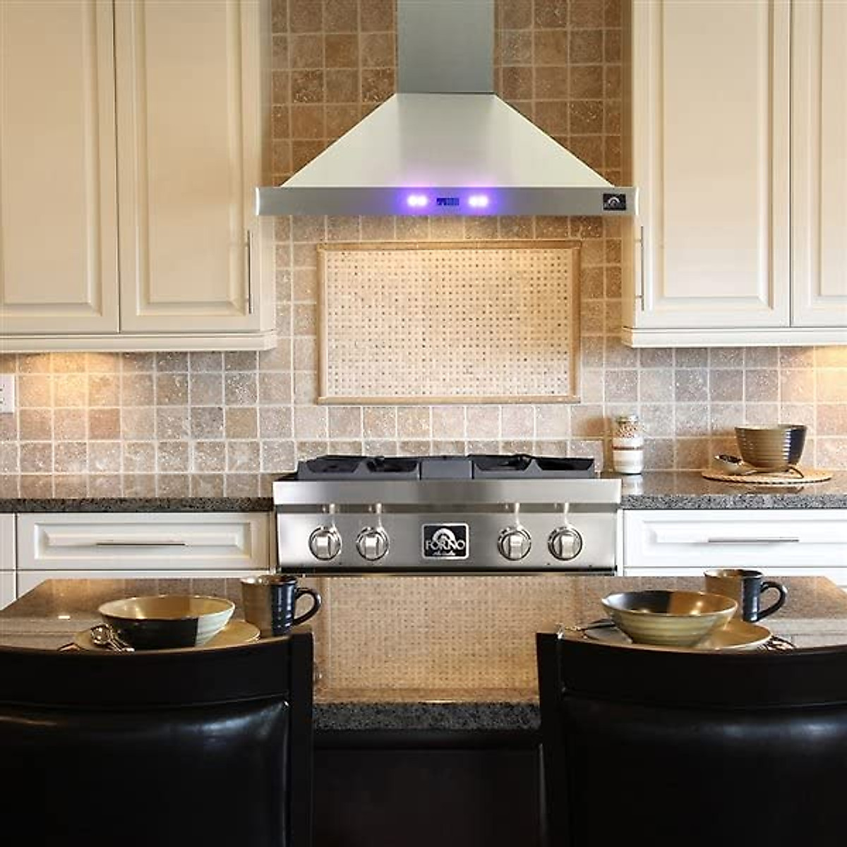 FORNO Siena 30" Inch. Wall Mount Range Hood with Ducted Convertible and Exhaust Pipe - Stainless Steel Ceiling Chimney-Style Stove Vent with 4 Speed Touch Control Panel