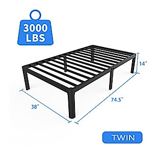 MAF 14 Inch Twin Metal Platform Bed Frame with Round Corner Legs, 3000 LBS Heavy Duty Steel Slats Support, Noise Free, No Box Spring Needed, Easy Assembly
