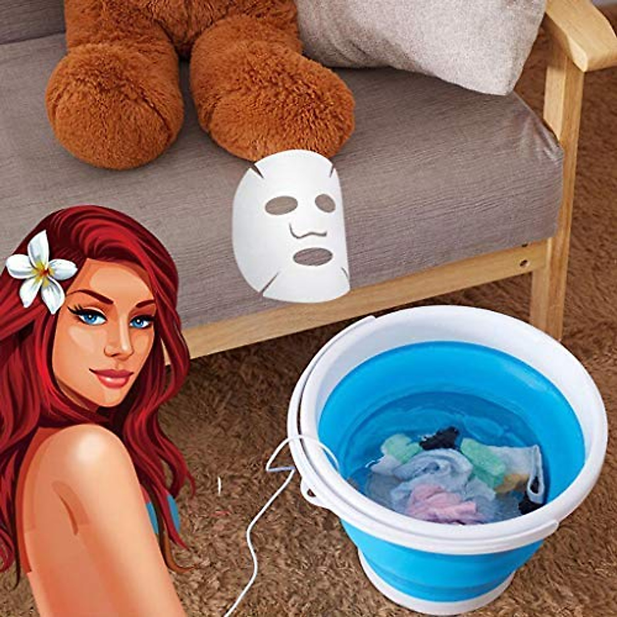 YDCW Portable Mini Tub Washing Machine,Foldable Personal Compact Ultrasonic Turbines Rotating Washer,USB Powered Convenient Laundry for Camping Apartments Dorms RV Business Travel(Blue),B(Upgrade)