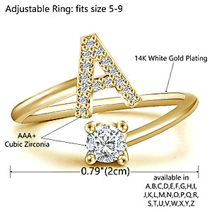 Haoze Initial Letter Ring for Women Gold Stackable Alphabet Rings with Initial Adjustable Crystal Inlaid Initial Rings Bridesmaid Gift(A Gold)